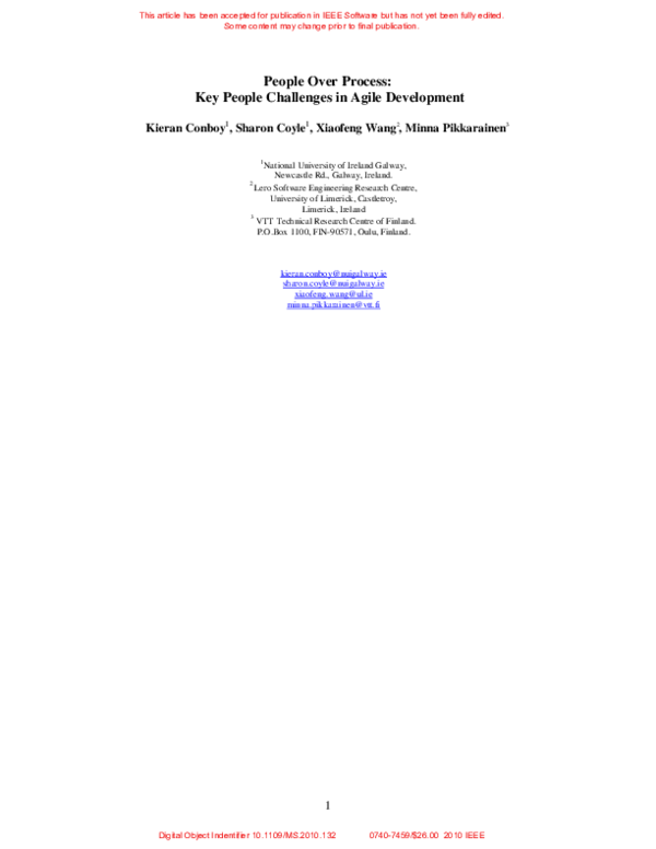 (PDF) People over Process: Key Challenges in Agile Development