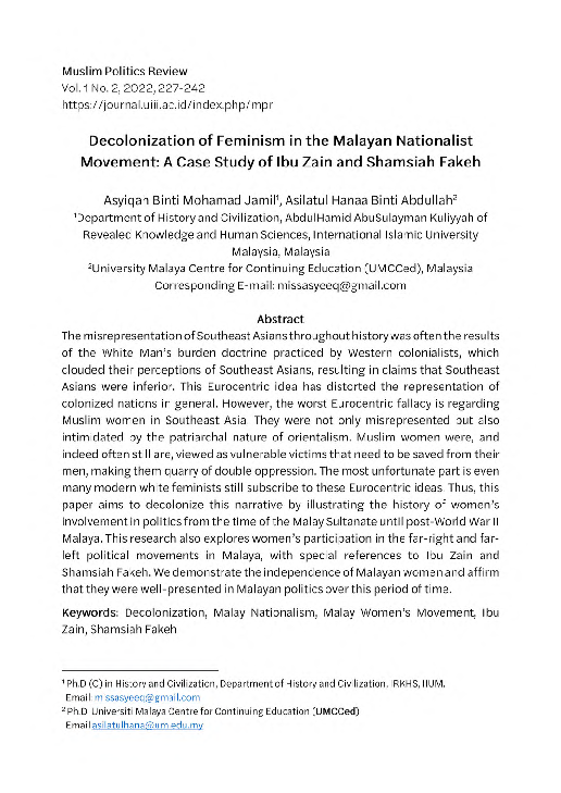 (PDF) Decolonization of Feminism in the Malayan Nationalist Movement: A ...