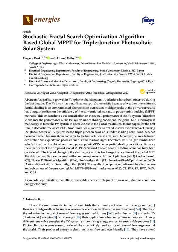 (PDF) Stochastic Fractal Search Optimization Algorithm Based Global MPPT for Triple-Junction ...