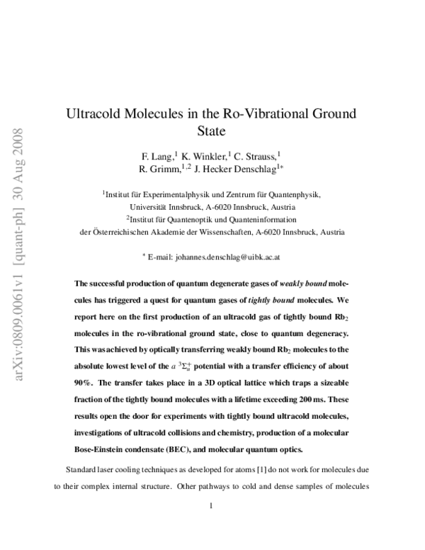 (PDF) Ultracold Molecules in the Ro-Vibrational Triplet Ground State