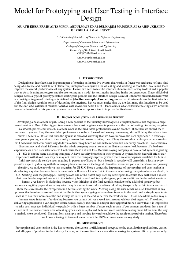 (PDF) Model for Prototyping and User Testing in Interface Design