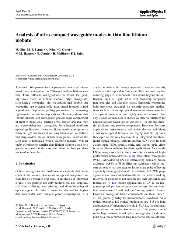 (PDF) Analysis of ultra-compact waveguide modes in thin film lithium niobate