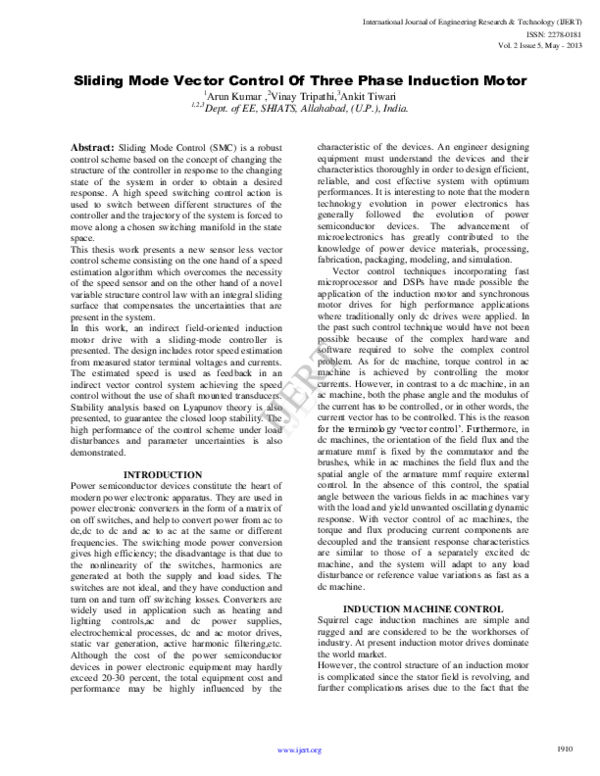 (PDF) Sliding Mode Vector Control Of Three Phase Induction Motor
