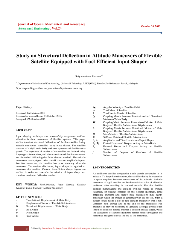 (PDF) Study on Structural Deflection in Attitude Maneuvers of Flexible Satellite Equipped with ...