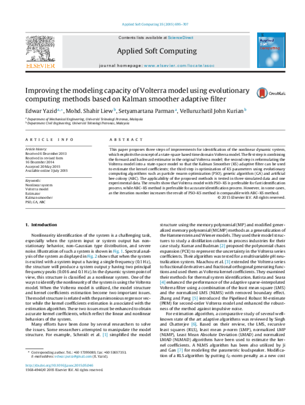 Pdf Improving The Modeling Capacity Of Volterra Model Using Evolutionary Computing Methods