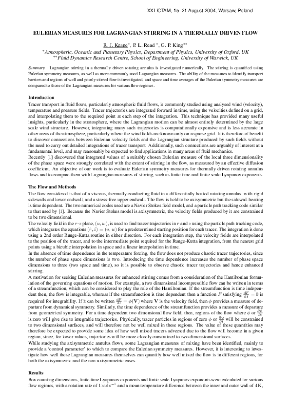 (PDF) Eulerian Measures for Lagrangian Stirring in a Thermally Driven Flow