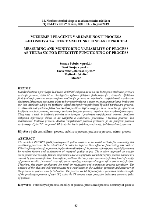 (PDF) MJERENJE I PRAĆENJE VARIJABILNOSTI PROCESA KAO OSNOVA ZA EFEKTIVNO FUNKCIONISANJE PROCESA ...