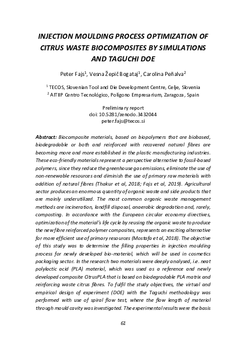(PDF) Injection Moulding Process Optimization of Citrus Waste ...