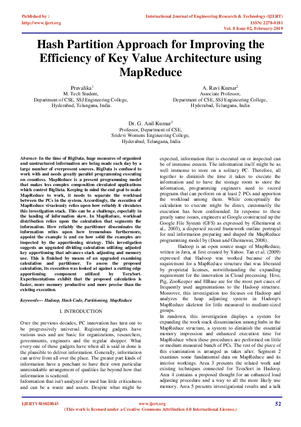 Pdf Hash Partition Approach For Improving Theefficiency Of Key Value Architecture Usingmapreduce 5947