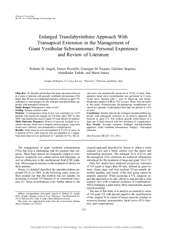 (PDF) Enlarged Translabyrinthine Approach With Transapical Extension in ...