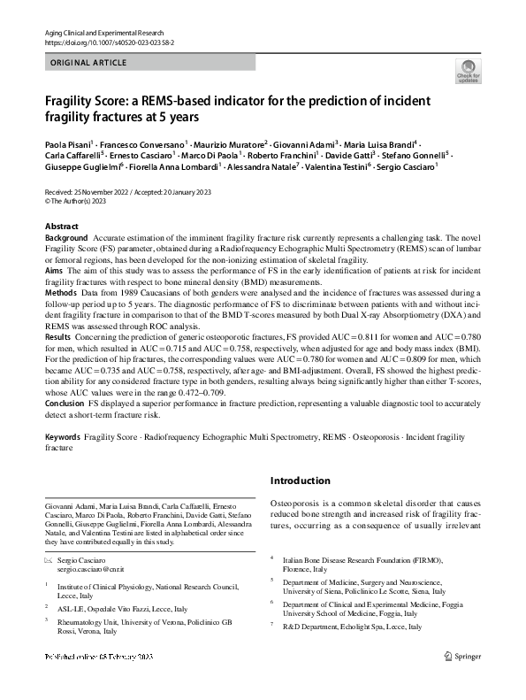 (PDF) Fragility Score: a REMS-based indicator for the prediction of incident fragility fractures ...