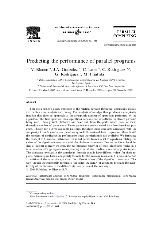 (PDF) Predicting the performance of parallel programs