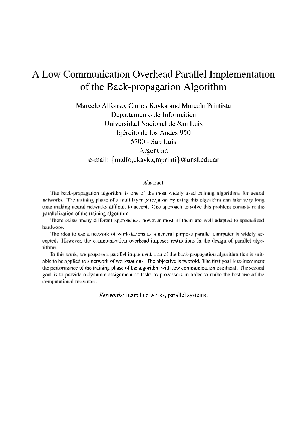 (PDF) A low communication overhead parallel implementation of the back ... (PDF) A low communication overhead parallel implementation of the back ...