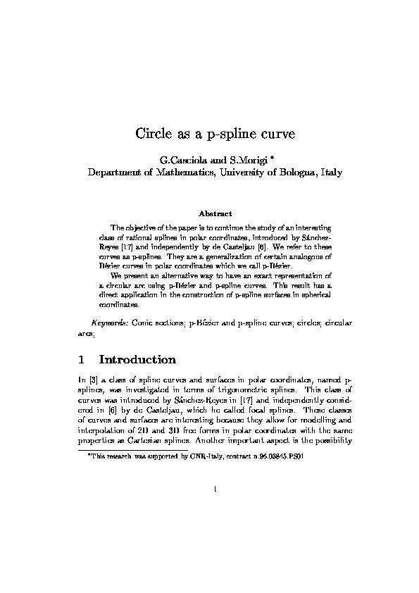 (PDF) Circle as a p-spline curve | Giulio Casciola - Academia.edu