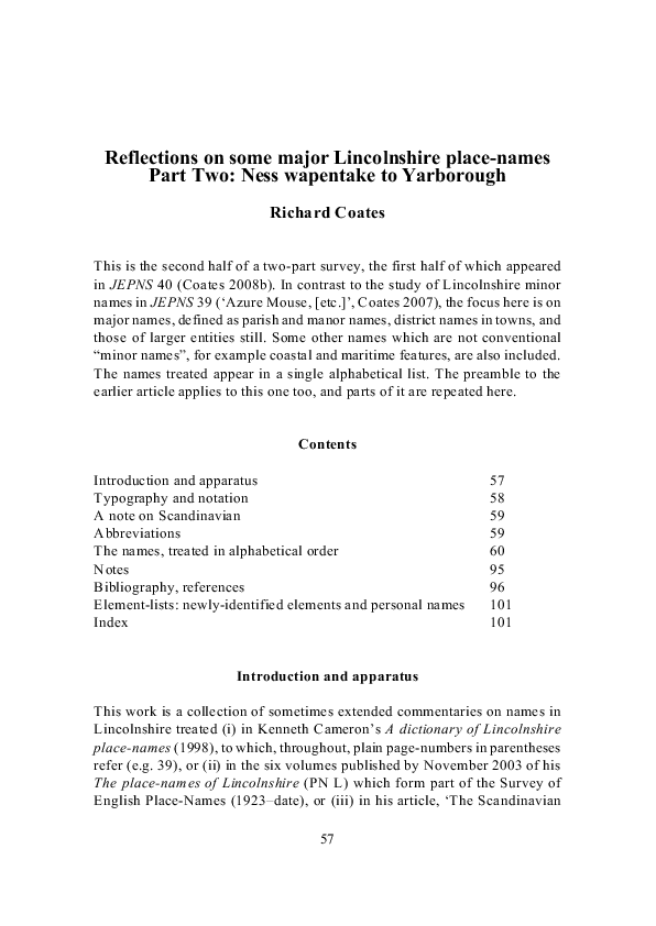 (PDF) Reflections on some Lincolnshire major place-names, Part 1 ...