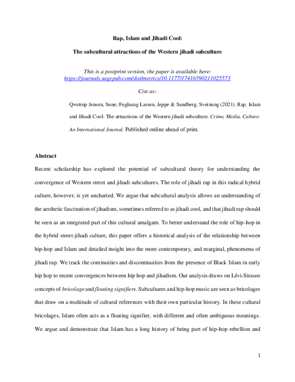 (PDF) Rap, Islam and Jihadi Cool: The attractions of the Western jihadi ...