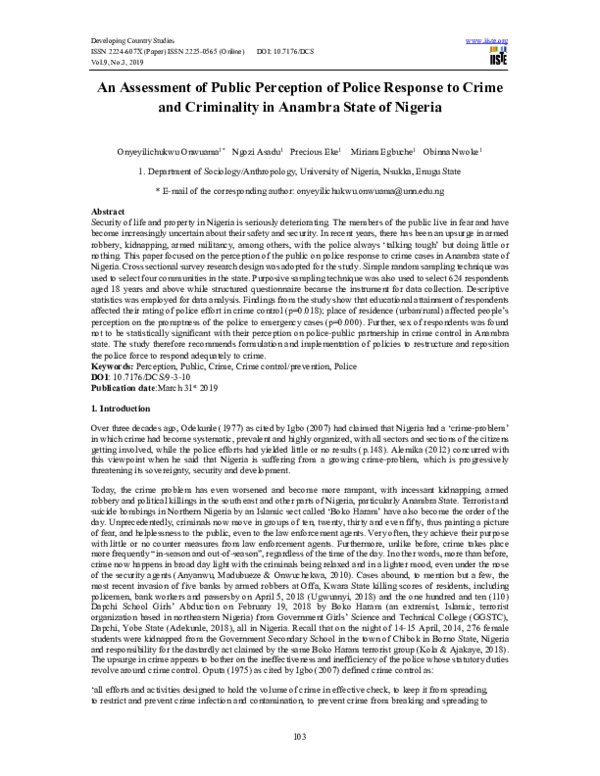 (PDF) An Assessment of Public Perception of Police Response to Crime ...