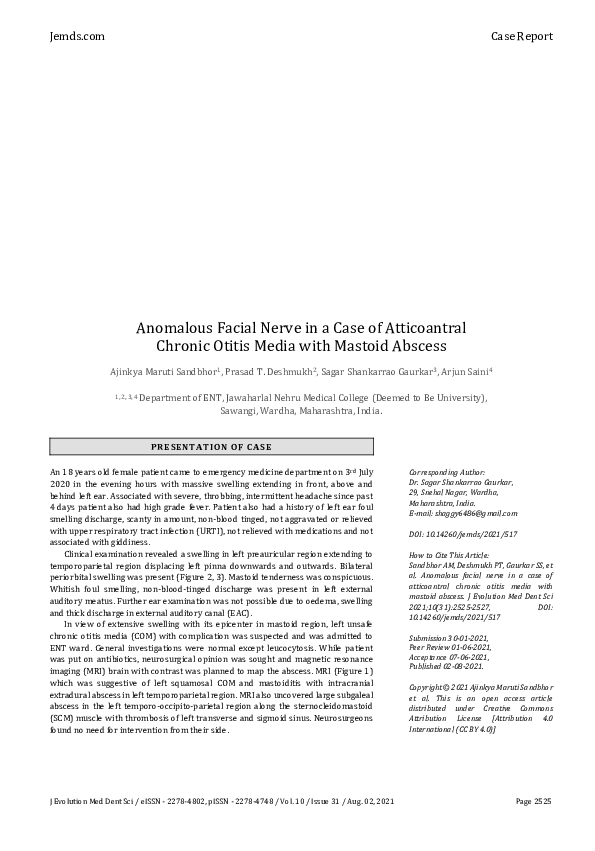 (PDF) Anomalous Facial Nerve in a Case of Atticoantral Chronic Otitis ...