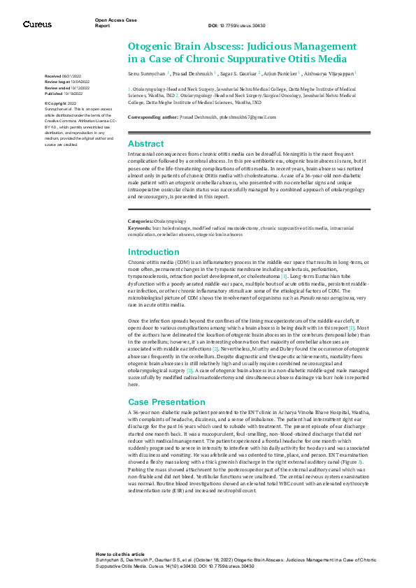 (PDF) Managing Otogenic Brain Abscess in Chronic Otitis