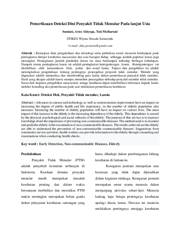 (PDF) Pemeriksaan Deteksi Dini Penyakit Tidak Menular Pada lanjut Usia