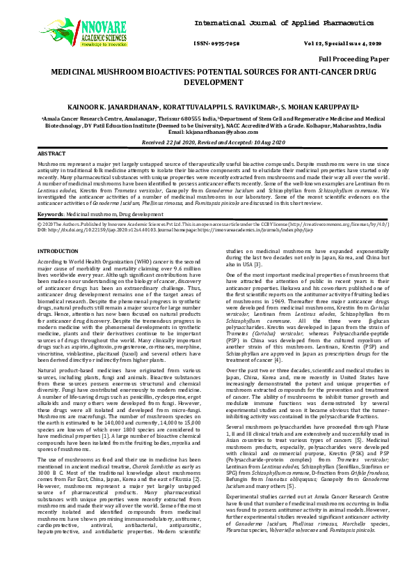 (PDF) Full Proceeding Paper MEDICINAL MUSHROOM BIOACTIVES: POTENTIAL SOURCES FOR ANTI-CANCER ...