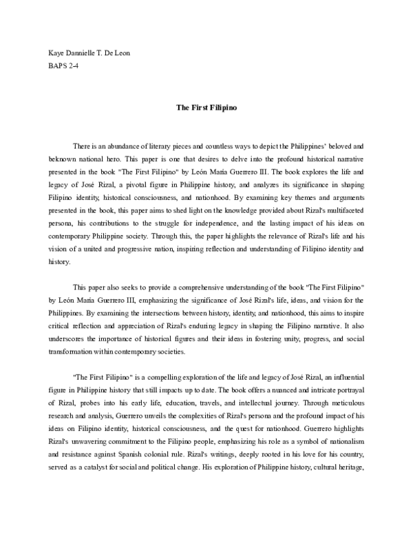 (PDF) ACTIVITY 1 - The First Filipino (De Leon, Kaye Dannielle T.)