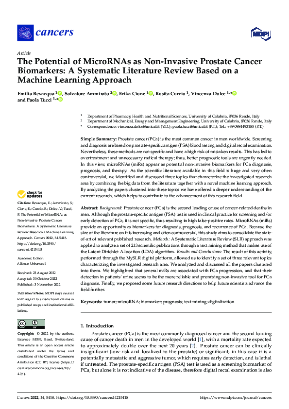 (PDF) The Potential of MicroRNAs as Non-Invasive Prostate Cancer Biomarkers: A Systematic ...