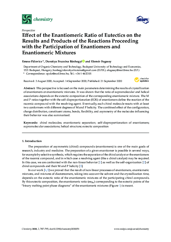 (PDF) Effect of the Enantiomeric Ratio of Eutectics on the Results and ...