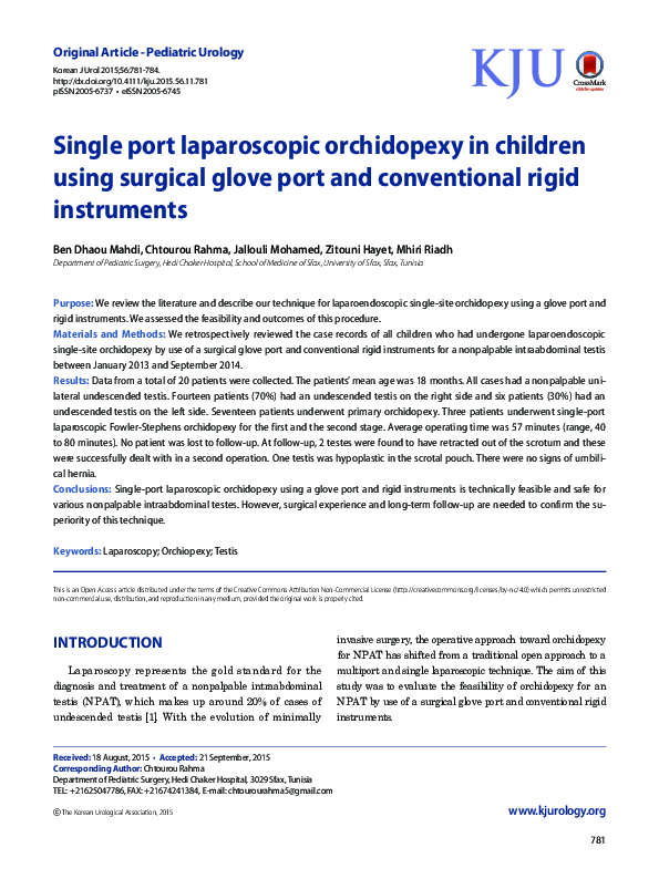 (PDF) Single port laparoscopic orchidopexy in children using surgical ...