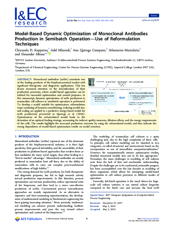 Pdf Model Based Dynamic Optimization Of Monoclonal Antibodies