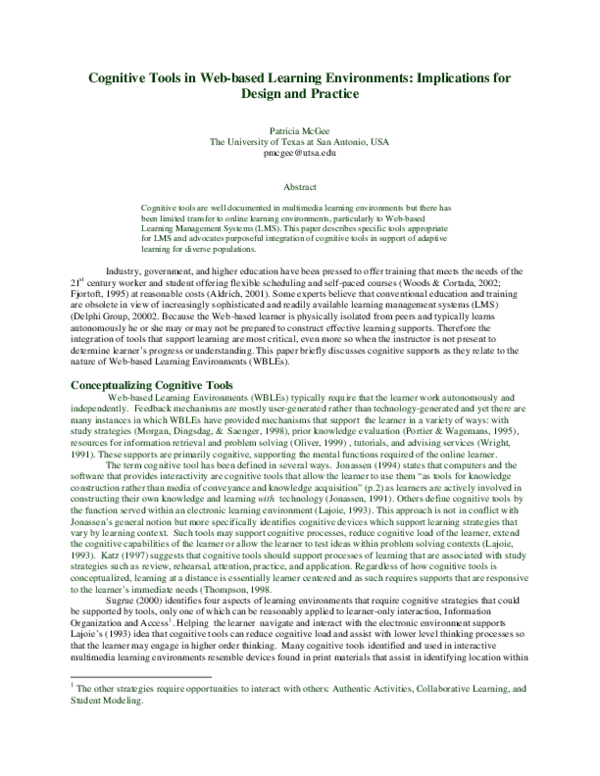 (PDF) Cognitive Tools in Web-based Learning Environments: Implications for Design and Practice