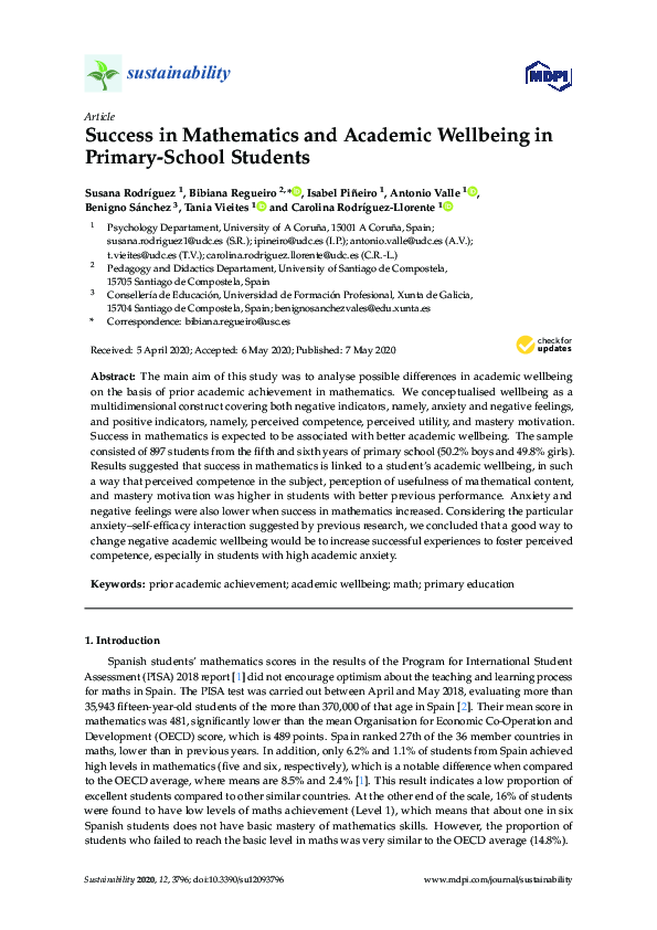 (PDF) Success in Mathematics and Academic Wellbeing in Primary-School Students