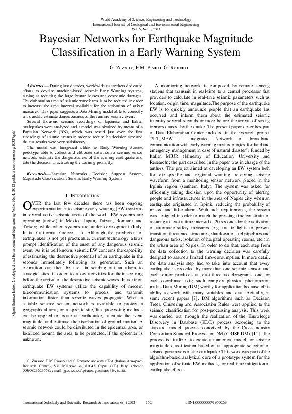 (PDF) Bayesian Networks For Earthquake Magnitude Classification In A Early Warning System ...