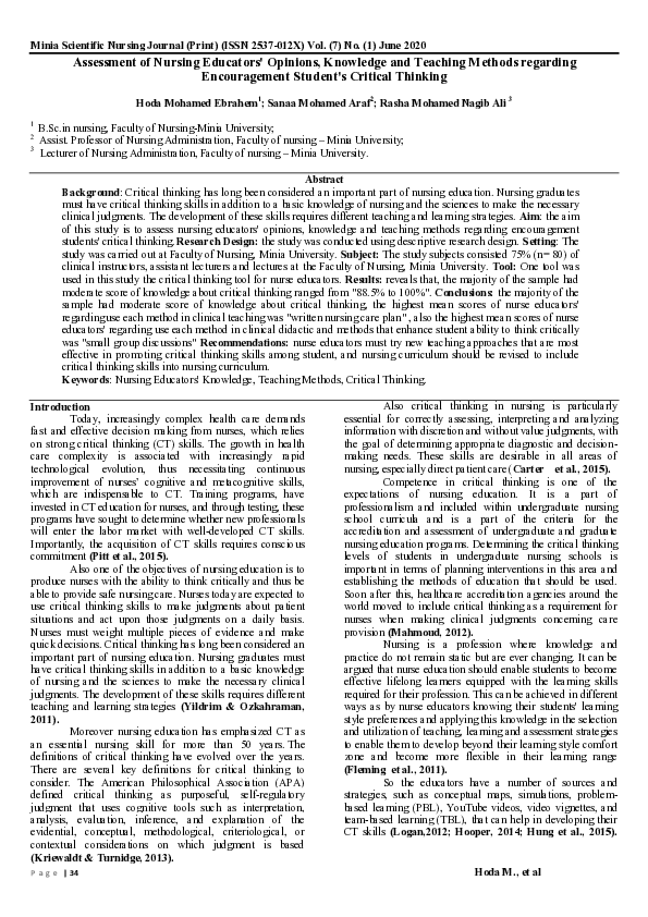 (PDF) Assessment of Nursing Educators' Opinions, Knowledge and Teaching Methods regarding ...