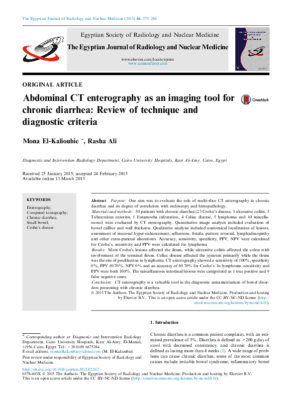 (PDF) Abdominal CT enterography as an imaging tool for chronic diarrhea ...