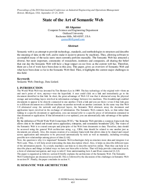 (PDF) State of the Art of Semantic Web