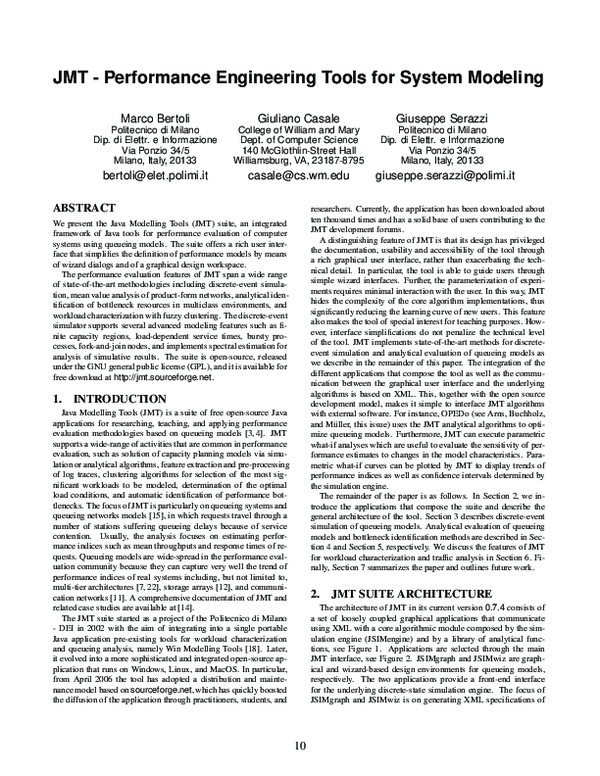 (PDF) JMT: performance engineering tools for system modeling