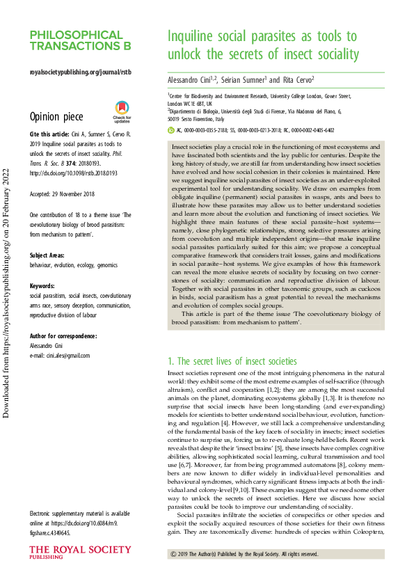(PDF) Inquiline social parasites as tools to unlock the secrets of ...