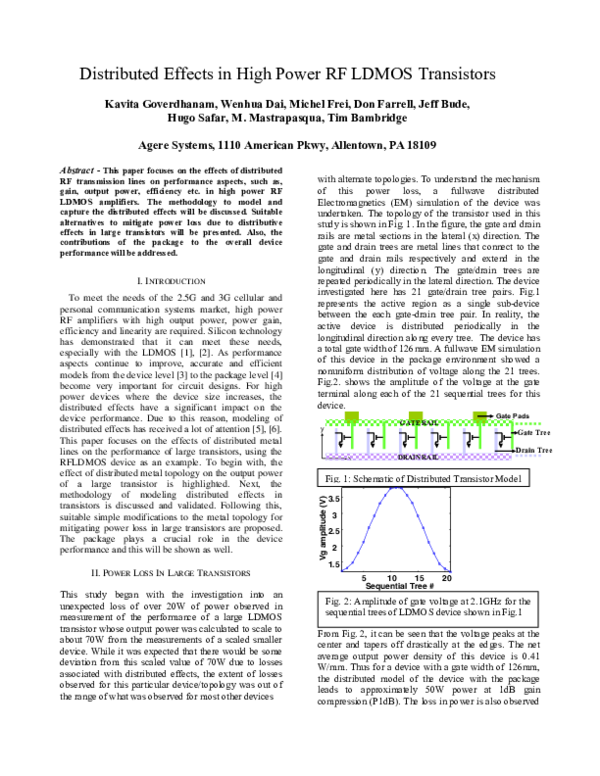 Pdf Distributed Effects In High Power Rf Ldmos Transistors