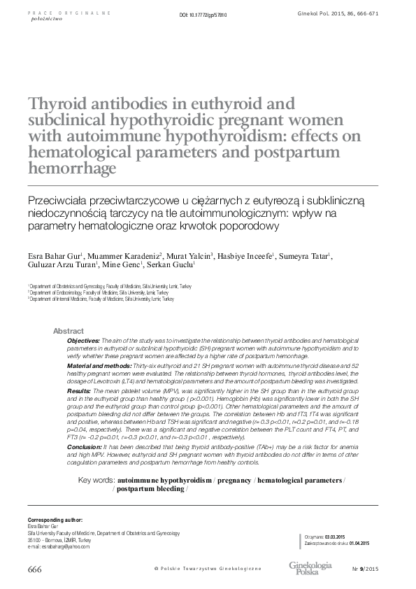 (PDF) Thyroid antibodies in euthyroid and subclinical hypothyroidic pregnant women with ...