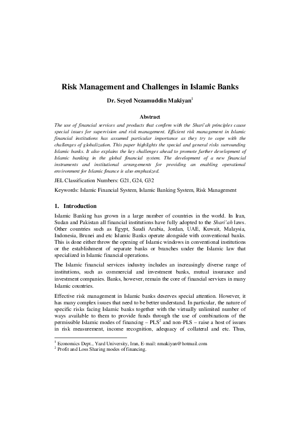 (PDF) Risk Management and Challenges in Islamic Banks