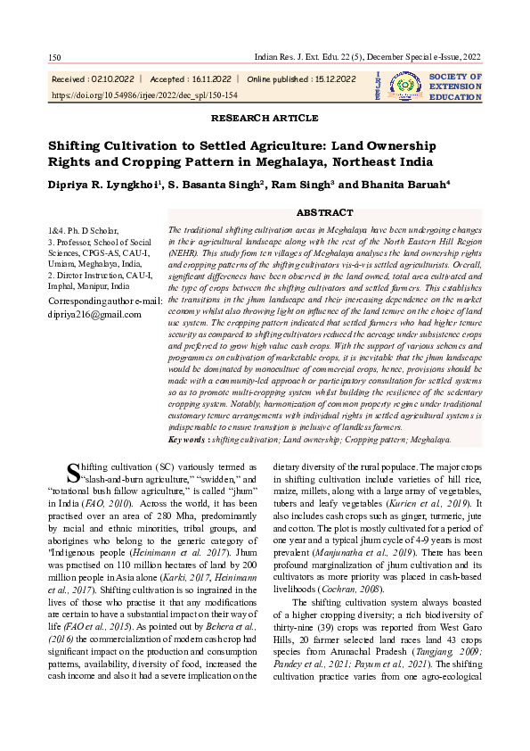 (PDF) Shifting Cultivation to Settled Agriculture: Land Ownership ...