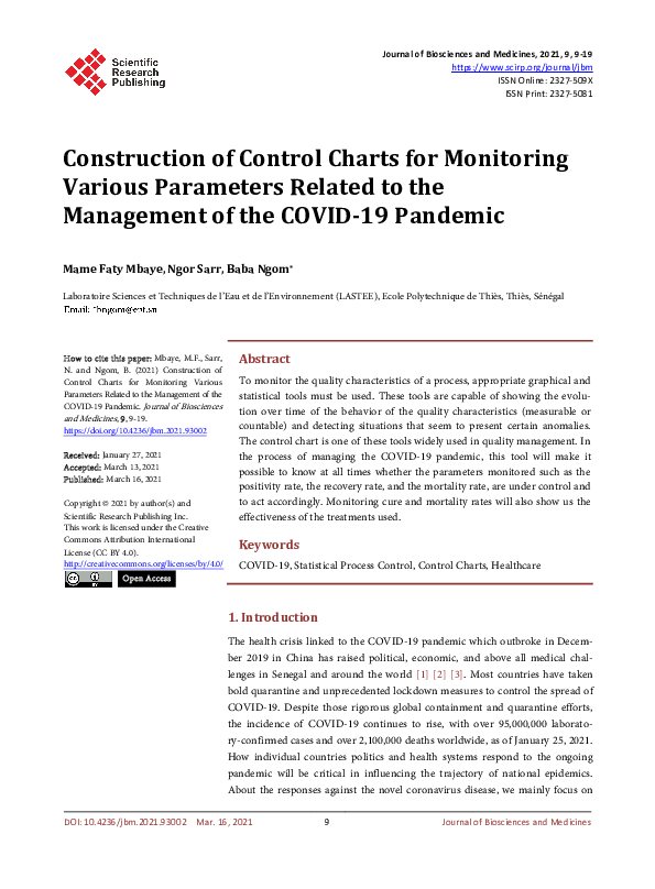 (PDF) Construction of Control Charts for Monitoring Various Parameters ...