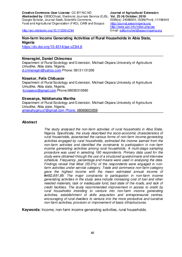(PDF) Non-farm Income Generating Activities of Rural Households in Abia ...