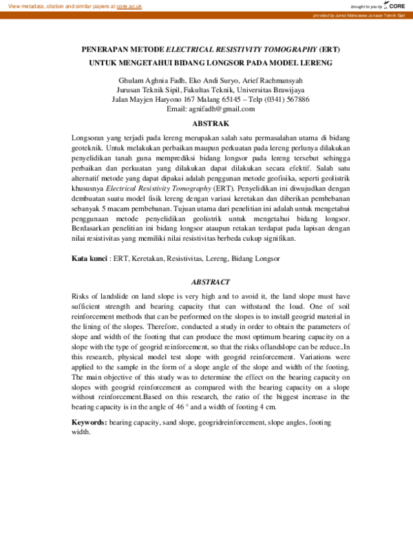 (PDF) Penerapan Metode Electrical Resistivity Tomography (Ert) Untuk Mengetahui Bidang Longsor ...
