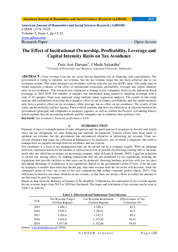 (PDF) The Effect of Institutional Ownership, Profitability, Leverage and Capital Intensity Ratio ...
