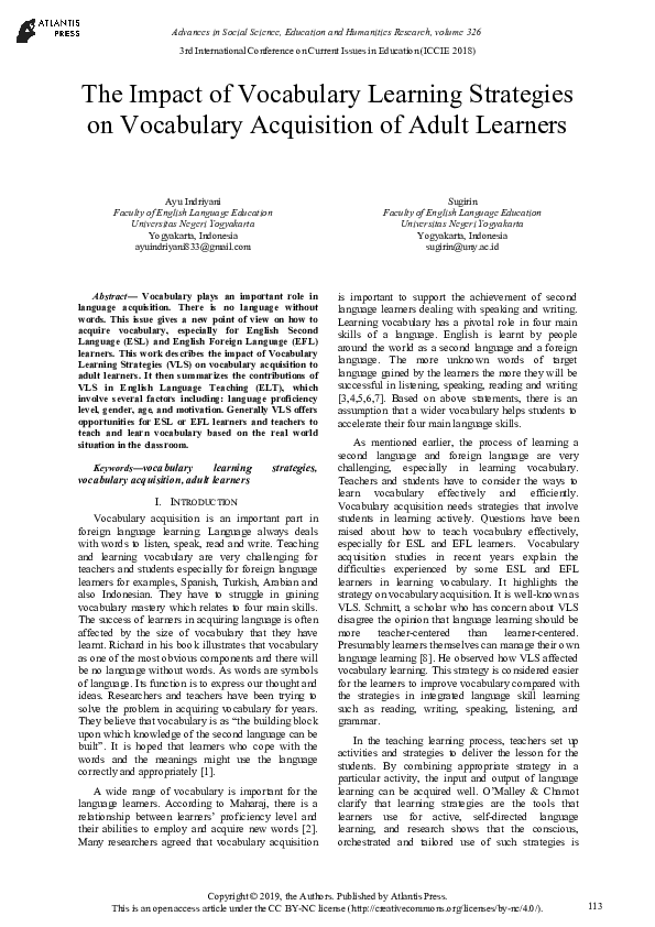 (PDF) The Impact of Vocabulary Learning Strategies on Vocabulary ...