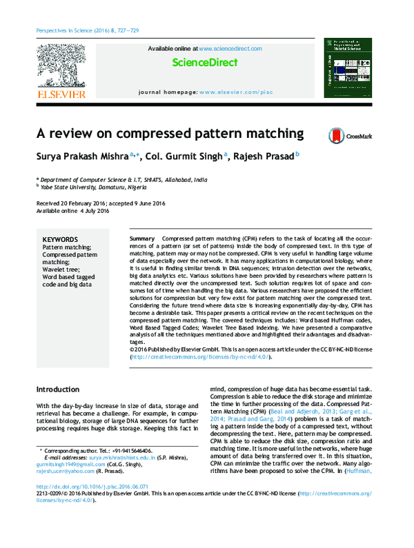Pdf A Review On Compressed Pattern Matching