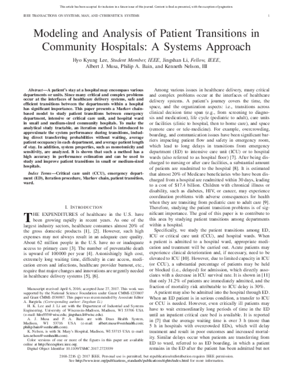 (PDF) Modeling and Analysis of Patient Transitions in Community Hospitals: A Systems Approach