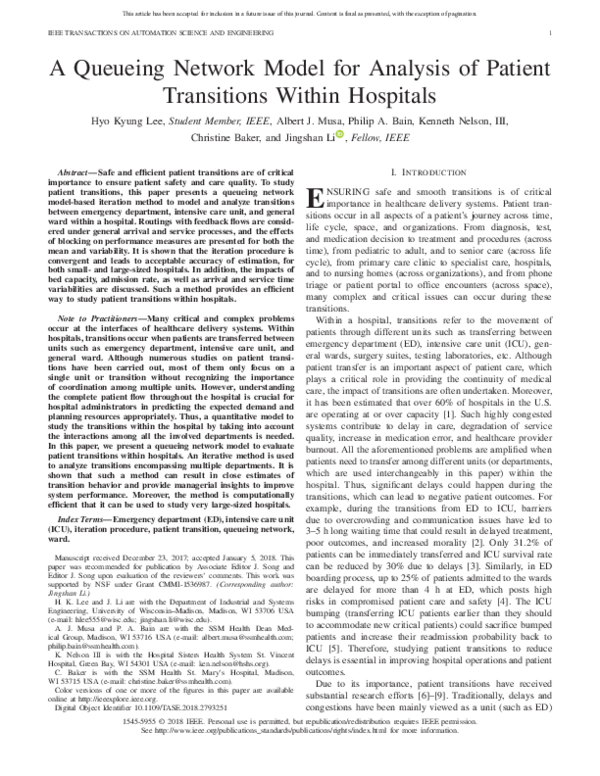 (PDF) A Queueing Network Model for Analysis of Patient Transitions Within Hospitals